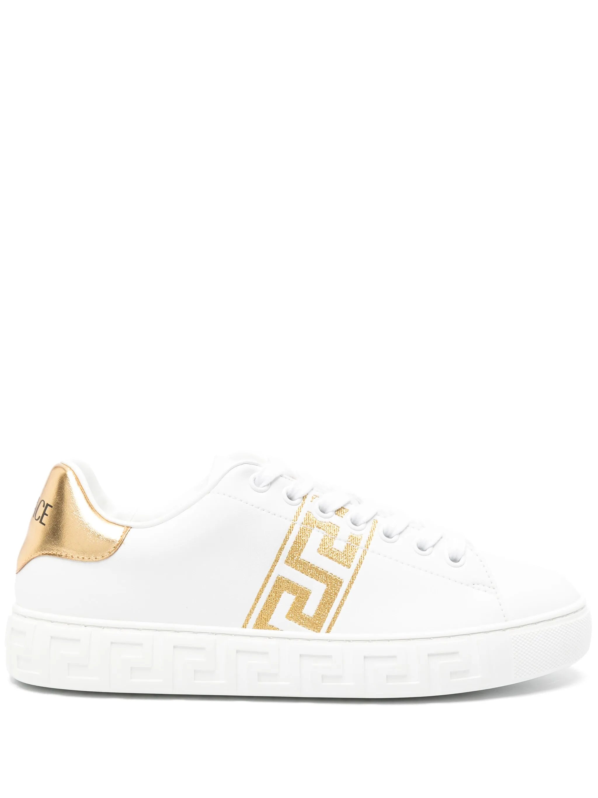 Versace Greca-embroidered Leather Sneakers | Versace Woman collection ...