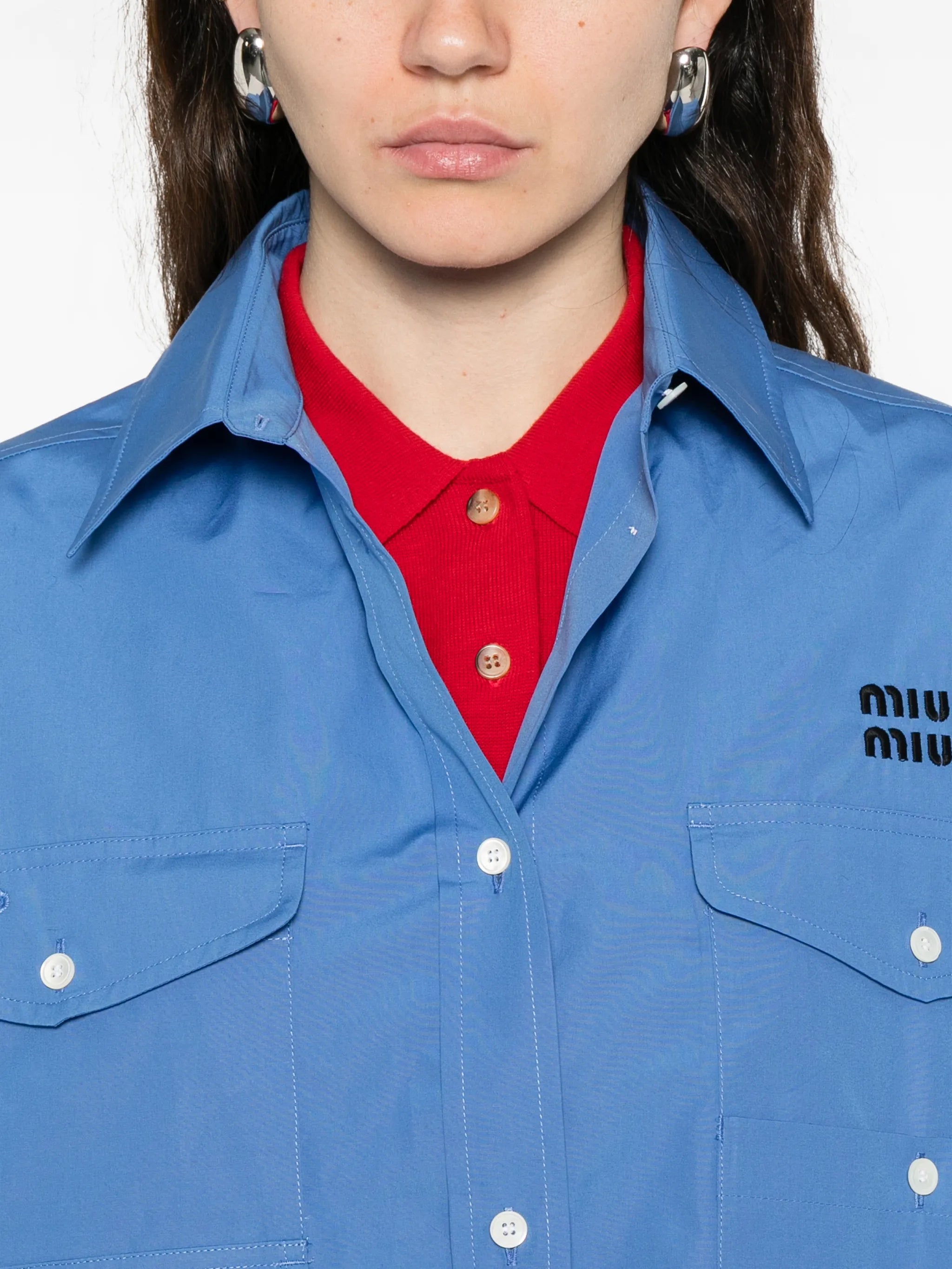 Miu Miu Logo-embroidered Front-pockets Shirt | Miu Miu Woman collection ...